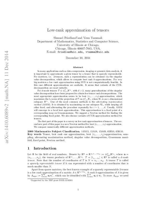 (PDF) Low-Rank Approximation of Tensors