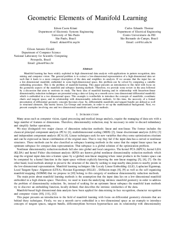 (PDF) Geometric Elements of Manifold Learning