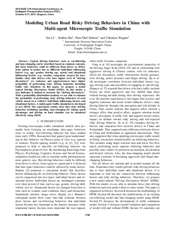 (PDF) Modeling urban road risky driving behaviors in China with multi-agent microscopic traffic ...