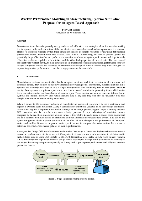 Pdf Worker Performance Modeling In Manufacturing Systems Simulation