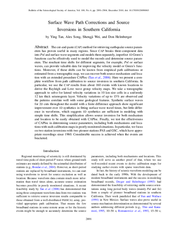 (PDF) Surface Wave Path Corrections and Source Inversions in Southern California