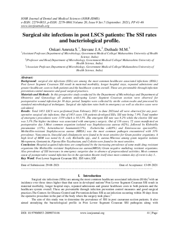 (PDF) Surgical site infections in post LSCS patients: The SSI rates and ...