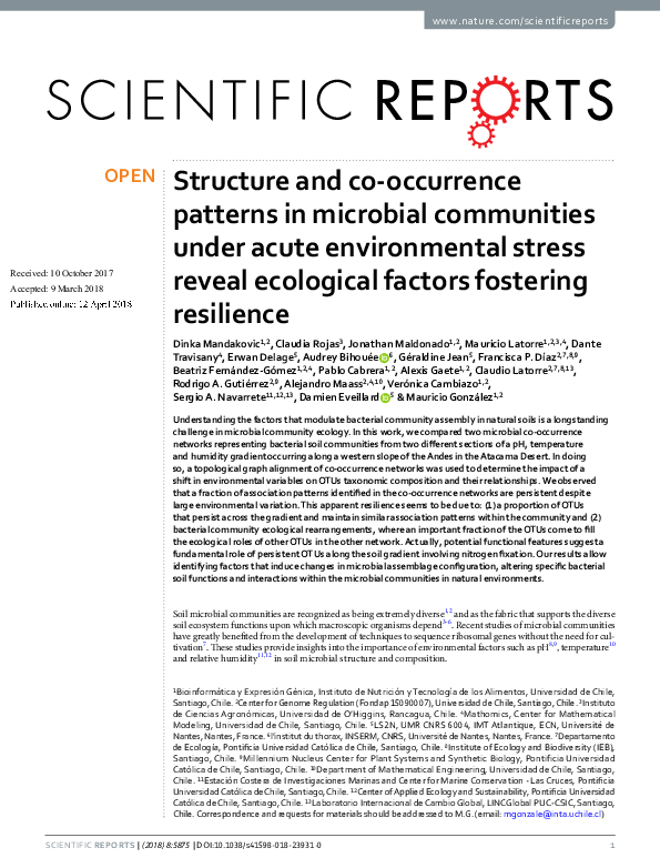 (PDF) Structure and co-occurrence patterns in microbial communities under acute environmental ...