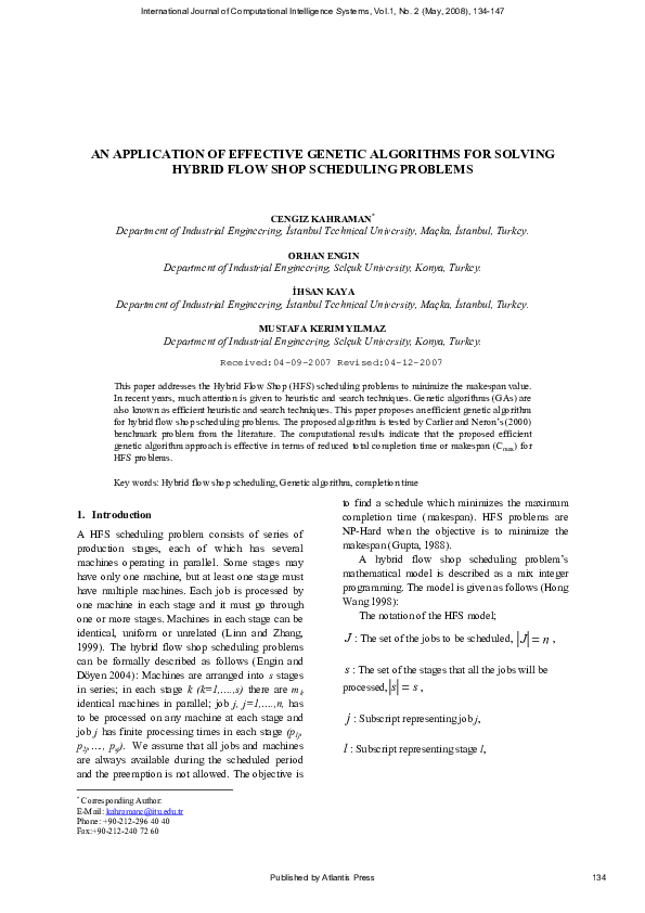Pdf An Application Of Effective Genetic Algorithms For Solving Hybrid Flow Shop Scheduling