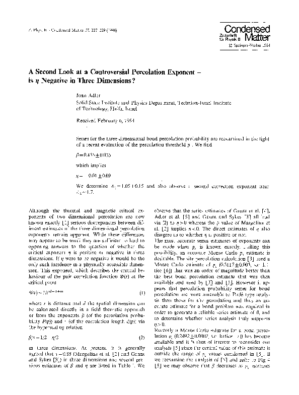 (PDF) A second look at a controversial percolation exponent?Is ...