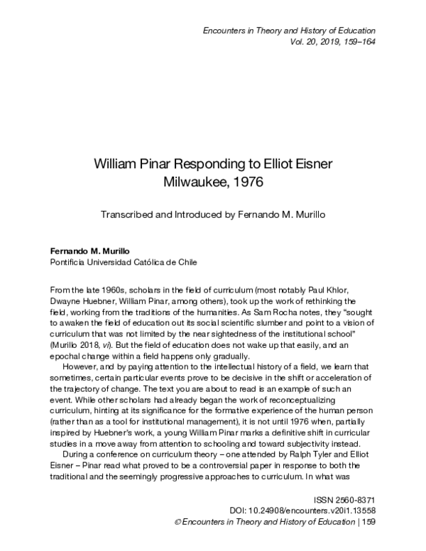 (PDF) William Pinar Responding to Elliot Eisner