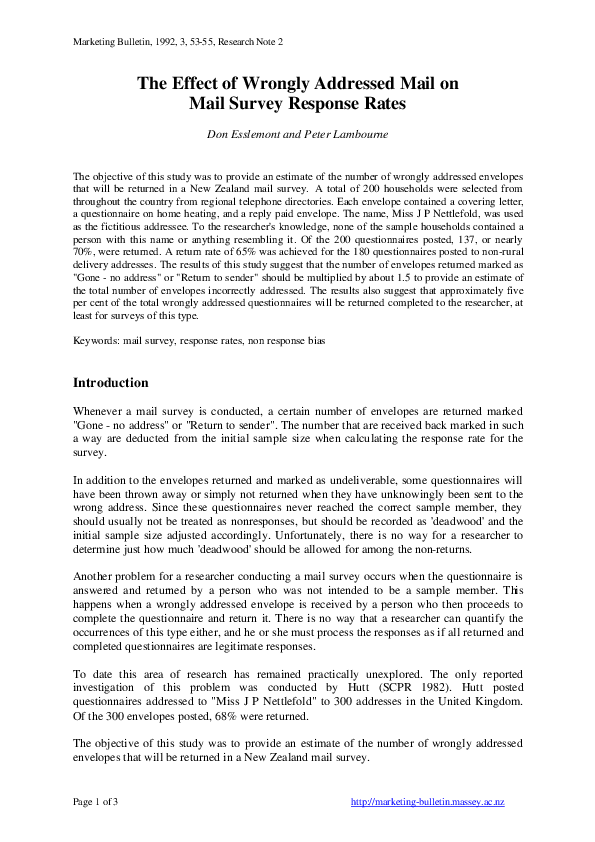 (PDF) The Effect of Wrongly Addressed Mail on Mail Survey Response Rates