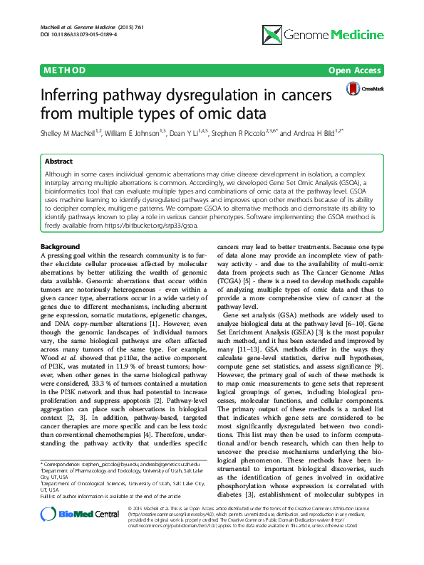 (PDF) Inferring pathway dysregulation in cancers from multiple types of ...