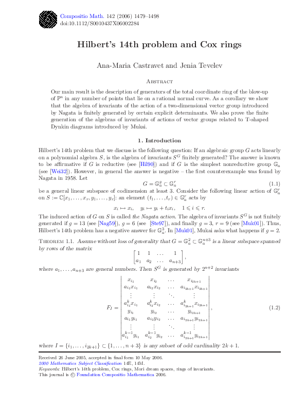 (PDF) Hilbert's 14th problem and Cox rings
