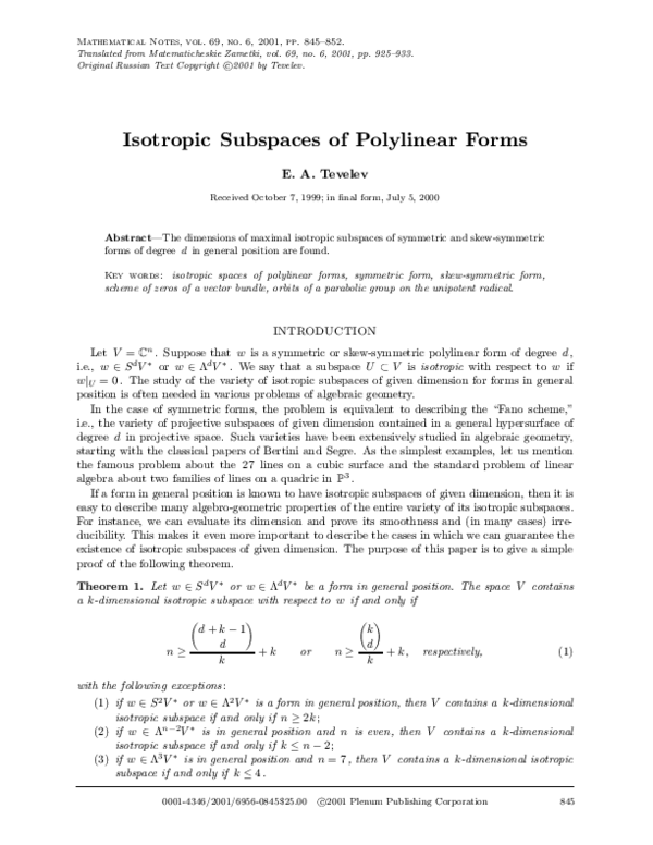 (PDF) Isotropic subspaces of polylinear forms