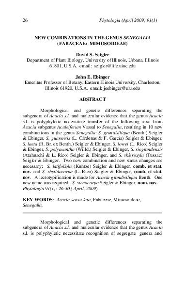 (PDF) New Combinations in the Genus Senegalia (Fabaceae: Mimosoideae)