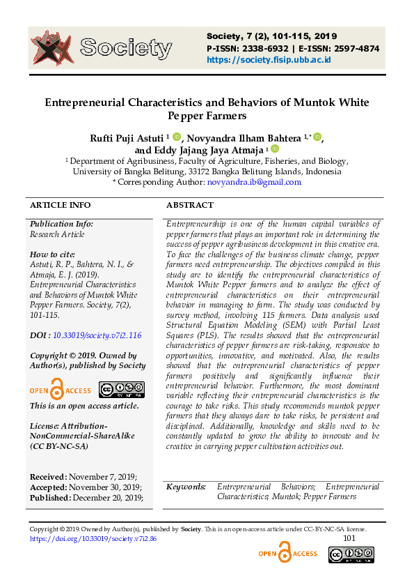 (PDF) Entrepreneurial Characteristics and Behaviors of Muntok White ...