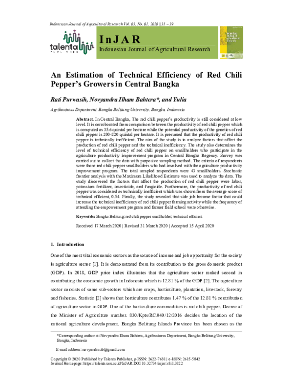 (PDF) An Estimation of Technical Efficiency of Red Chili Pepper’s ...