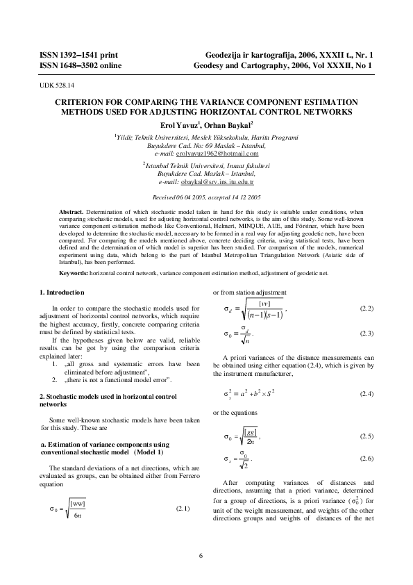 Pdf Criterion For Comparing The Variance Component Estimation Methods Used For Adjusting 