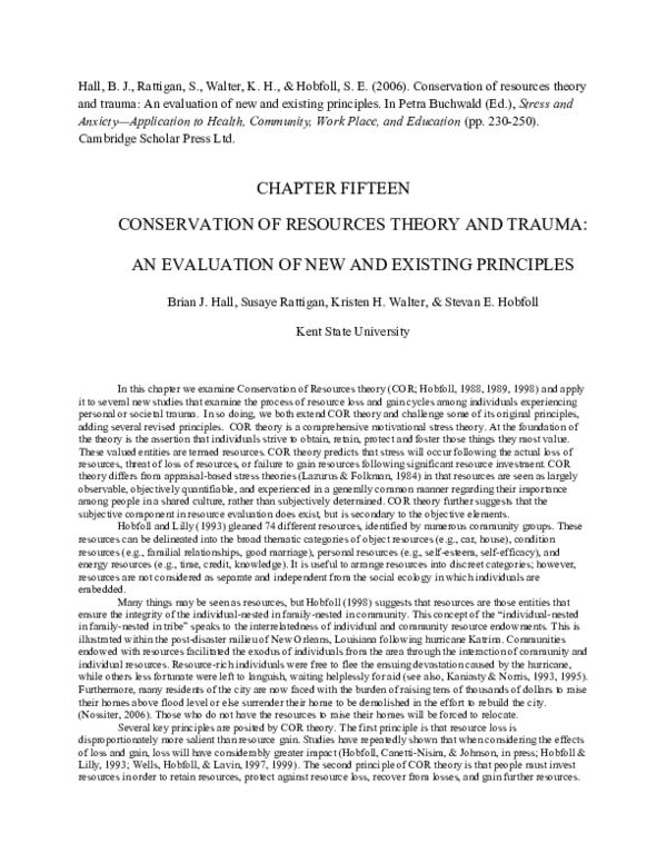 (PDF) Conservation of resources theory and trauma: An evaluation of new ...