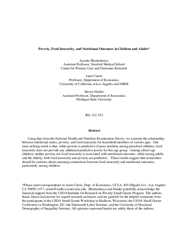 (PDF) Nutritional Outcomes Linked to Poverty and Food Insecurity