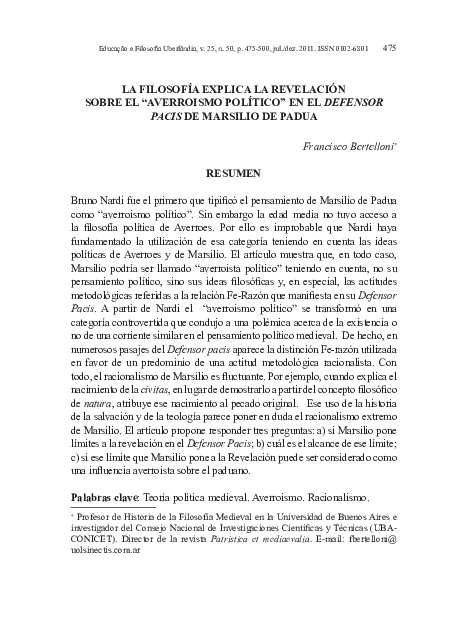(PDF) La Filosofía Explica La Revelación. Sobre El" Averroismo Político ...