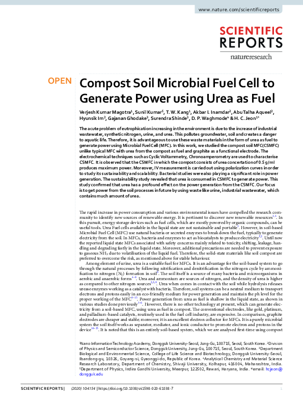 (PDF) compost Soil Microbial fuel cell to Generate power using Urea as fuel