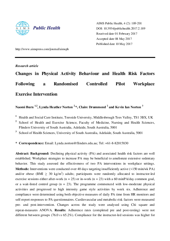 (PDF) Changes in Physical Activity Behaviour and Health Risk Factors ...