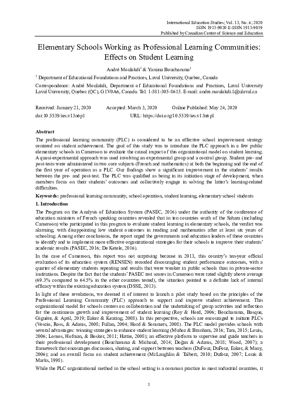 (PDF) Elementary Schools Working as Professional Learning Communities ...