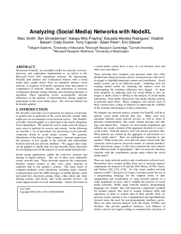 (PDF) Analyzing social media networks with NodeXL