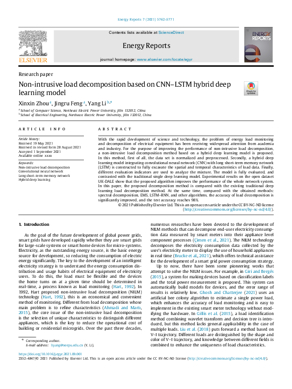 Pdf Non Intrusive Load Decomposition Based On Cnn Lstm Hybrid Deep