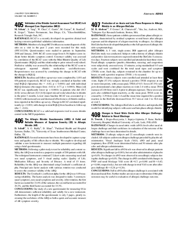 (PDF) Validation of the Rhinitis Control Assessment Tool (RCAT) in a ...