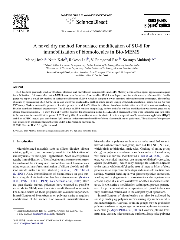 (PDF) Dry Method of Surface Modification of SU-8 for Bio-MEMS