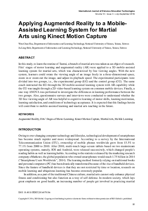 (PDF) Applying Augmented Reality to a Mobile-Assisted Learning System for Martial Arts using ...