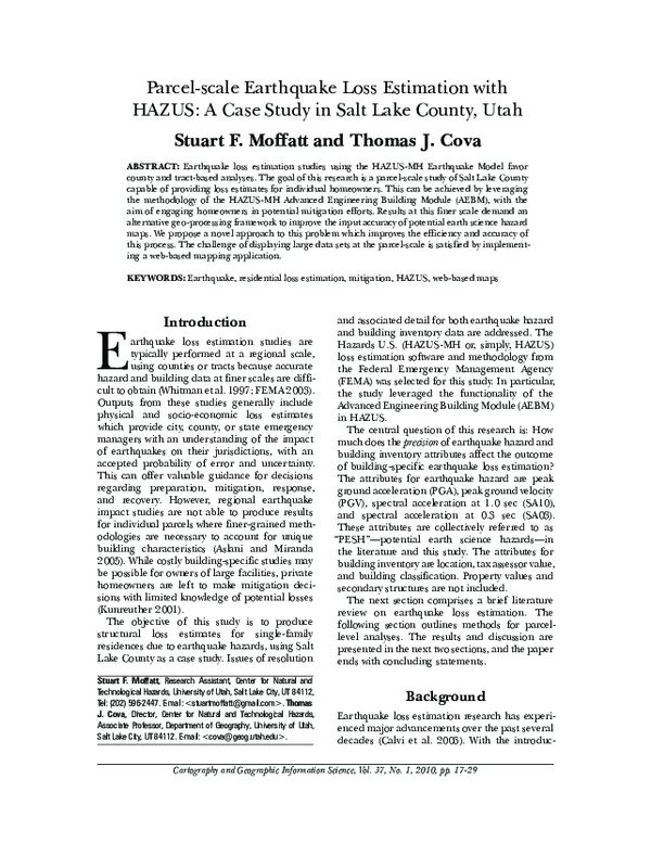 (PDF) Parcel-scale Earthquake Loss Estimation with HAZUS: A Case Study in Salt Lake County, Utah