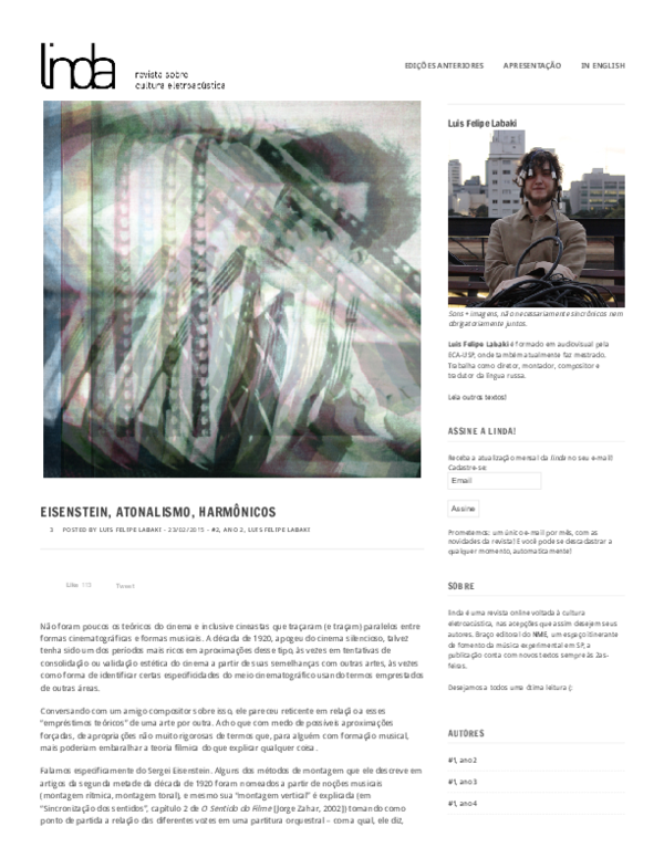 (PDF) Eisenstein, atonalismo, harmônicos [Eisenstein, atonalism, harmonics]