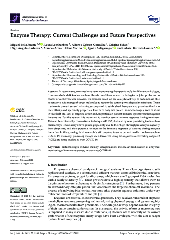 (PDF) Enzyme Therapy: Current Challenges and Future Perspectives