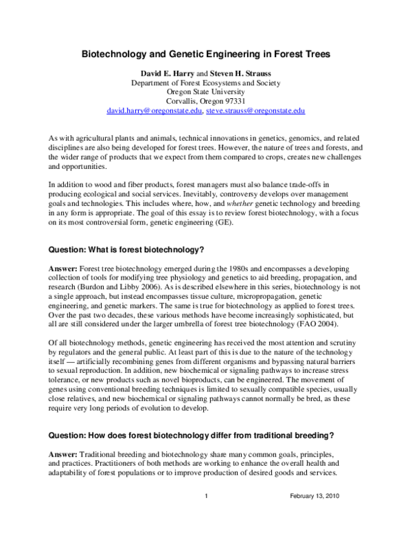 (PDF) Biotechnology and Genetic Engineering in Forest Trees