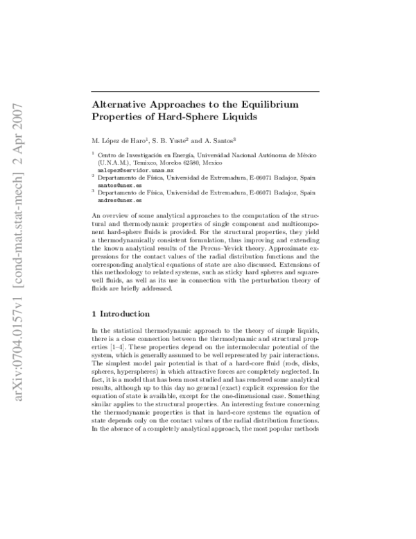 (PDF) Alternative Approaches to the Equilibrium Properties of Hard ...