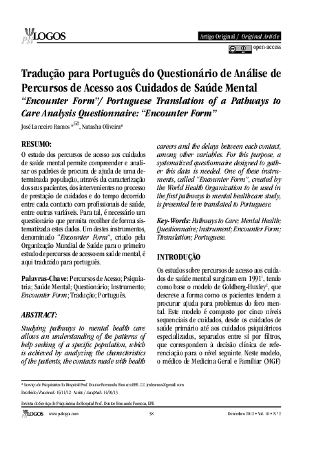 (PDF) Portuguese Translation of a Pathways to Care Analysis ...