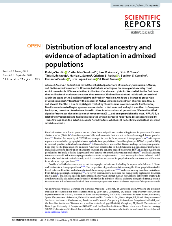 (PDF) Distribution of local ancestry and evidence of adaptation in ...