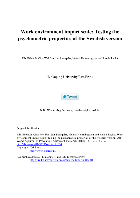 (PDF) Work environment impact scale: testing the psychometric ...