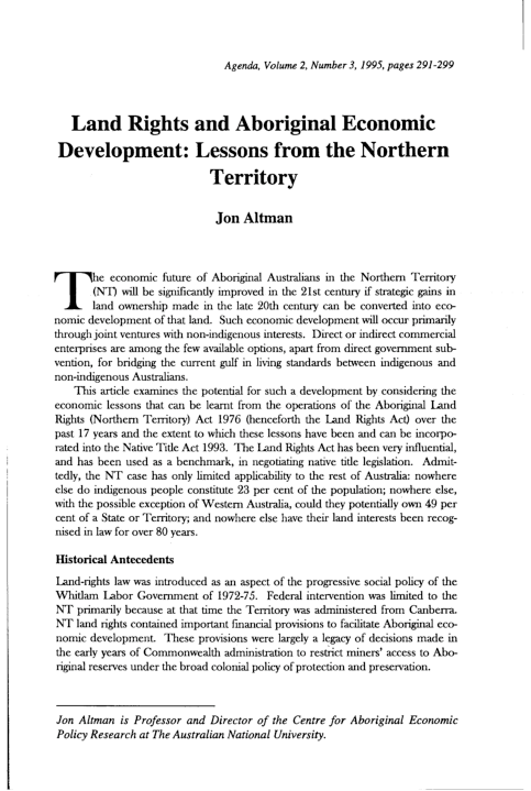 (PDF) Land Rights and Aboriginal Economic Development: Lessons from the ...