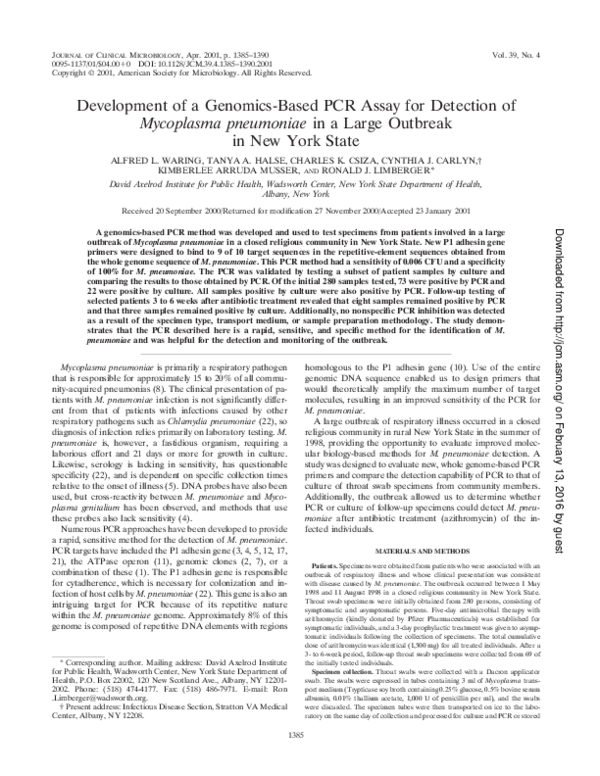 (PDF) Development of a Genomics-Based PCR Assay for Detection of ...