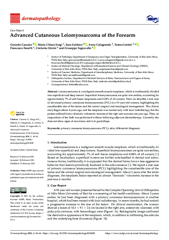 (PDF) Advanced Cutaneous Leiomyosarcoma of the Forearm