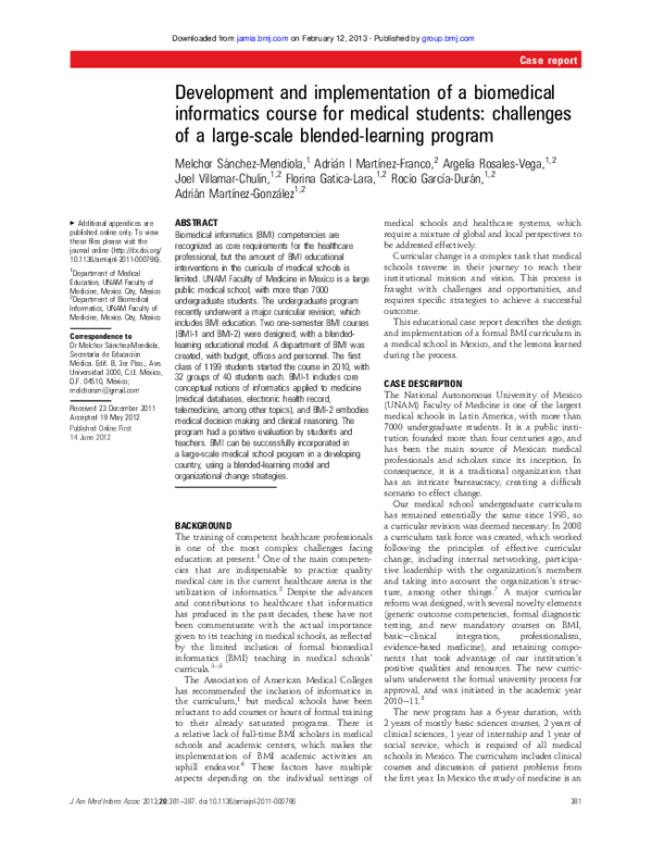 (PDF) Development and implementation of a biomedical informatics course ...