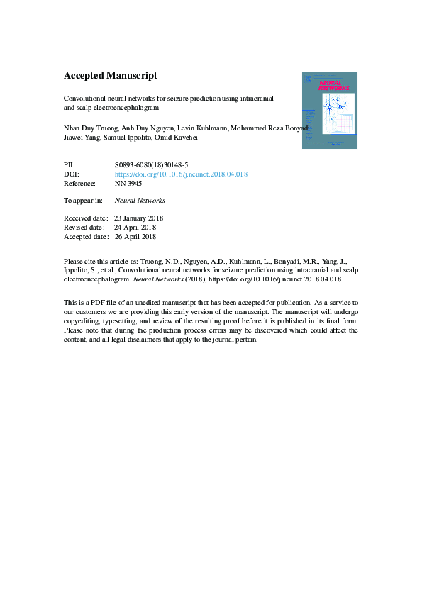 Pdf Convolutional Neural Networks For Seizure Prediction Using Intracranial And Scalp