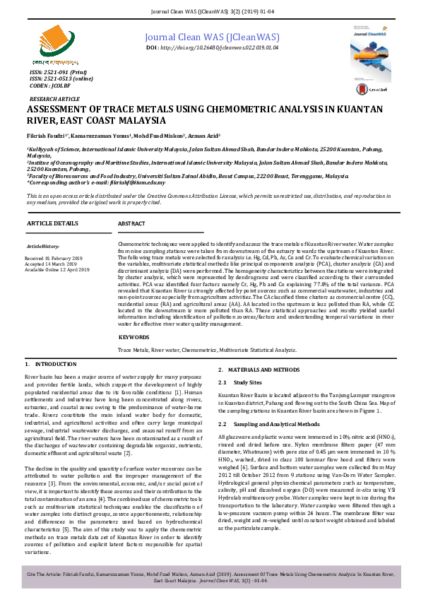 (PDF) Assessment of Trace Metals Using Chemometric Analysis in Kuantan ...