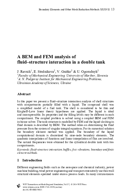 (PDF) A BEM and FEM analysis of fluid–structure interaction in a double ...