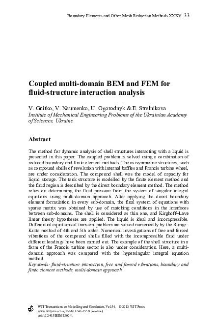 (PDF) Coupled multi-domain BEM and FEM for fluid-structure interaction analysis