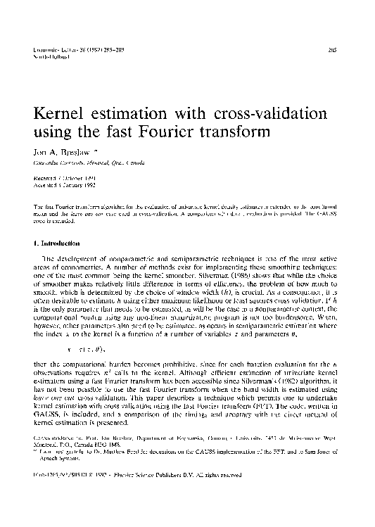 Pdf Kernel Estimation With Cross Validation Using The Fast Fourier