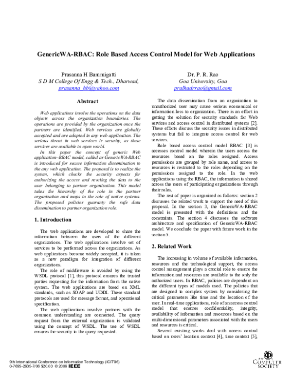 Pdf Genericwa Rbac Role Based Access Control Model For Web Applications