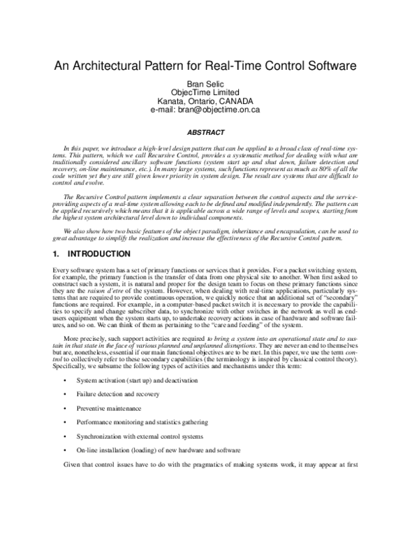 (PDF) An architectural pattern for real-time control software