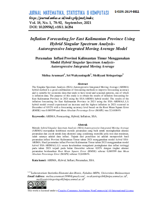 Pdf Inflation Forecasting For East Kalimantan Province Using Hybrid