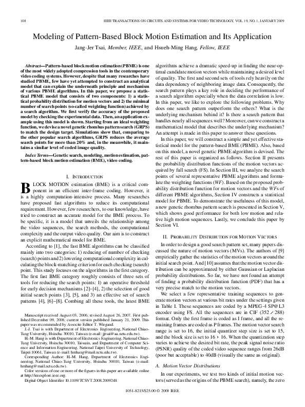 Pdf Modeling Of Pattern Based Block Motion Estimation And Its Application 5168